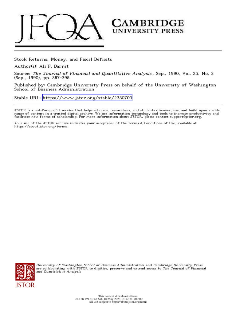 Darrat StockReturnsMoney 1990 | PDF | Statistics | Government Budget ...