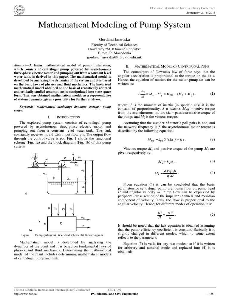 Mathematical Modeling of Pump System | PDF | Pump | Torque Mathematical Modeling of Pump System | PDF | Pump | Torque