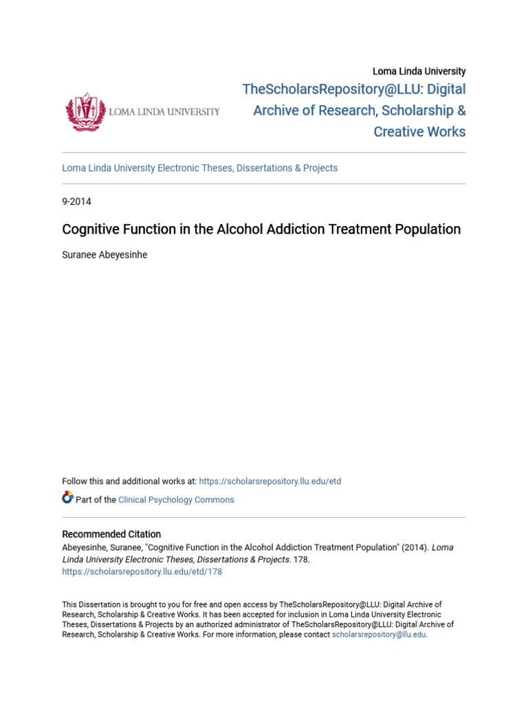 Cognitive Function in the Alcohol Addiction Treatment Population ...