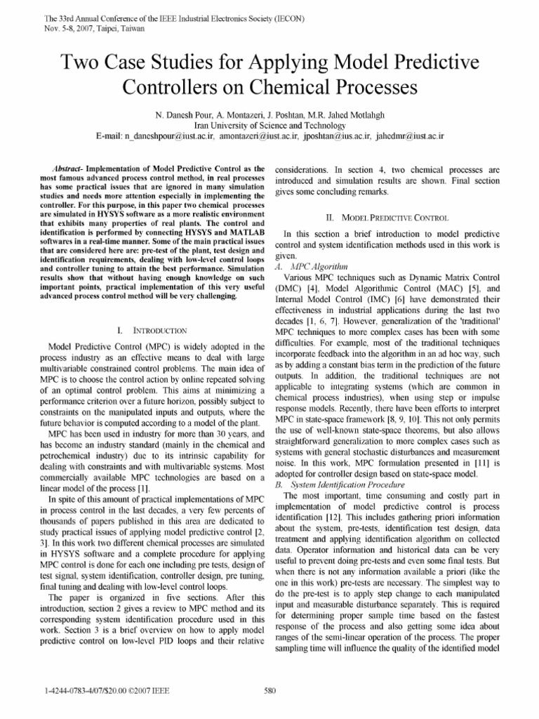 MPC On Chemical Processes | PDF | Control Theory | Applied Mathematics