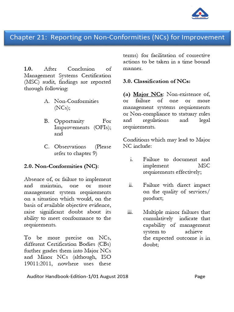 Chapter 21 Reporting On NCs For Improvement | PDF | Audit | Business