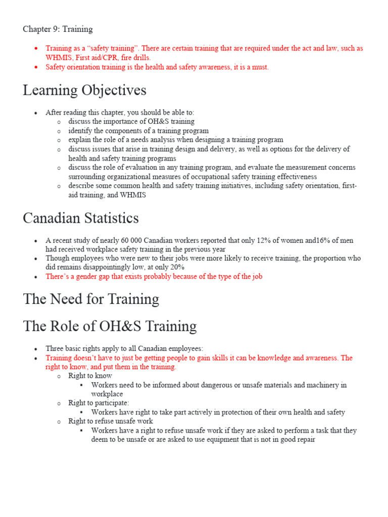 Chapter 9 - Training & Chapter 10 - Motivation and Safety Management Systems | PDF ...