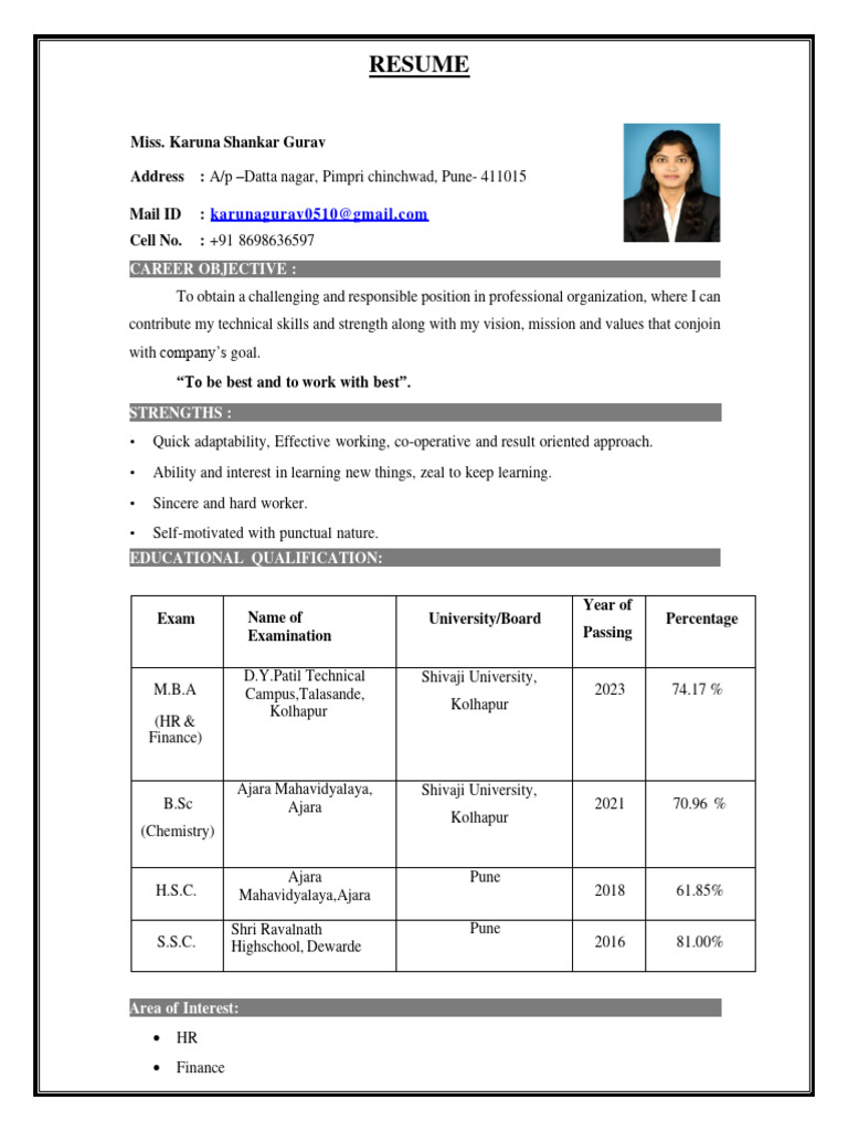 Resume of Karuna Shankar Gurav | PDF | Career & Growth