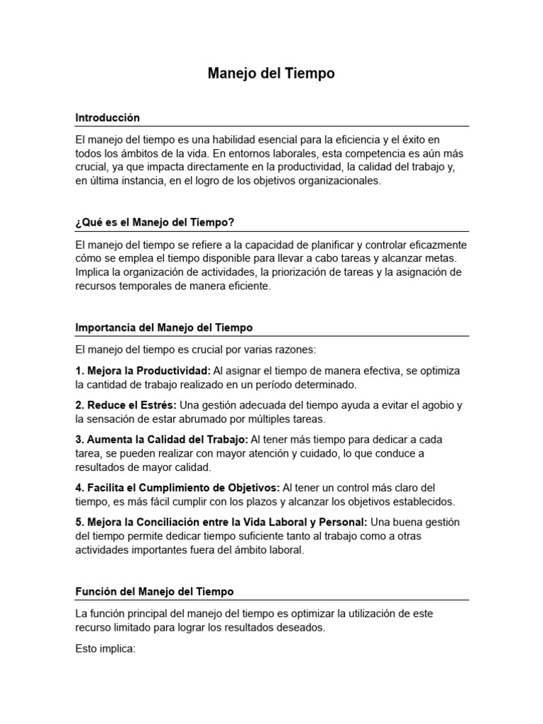 Manejo del Tiempo (1) | Descargar gratis PDF | Gestión del tiempo ...