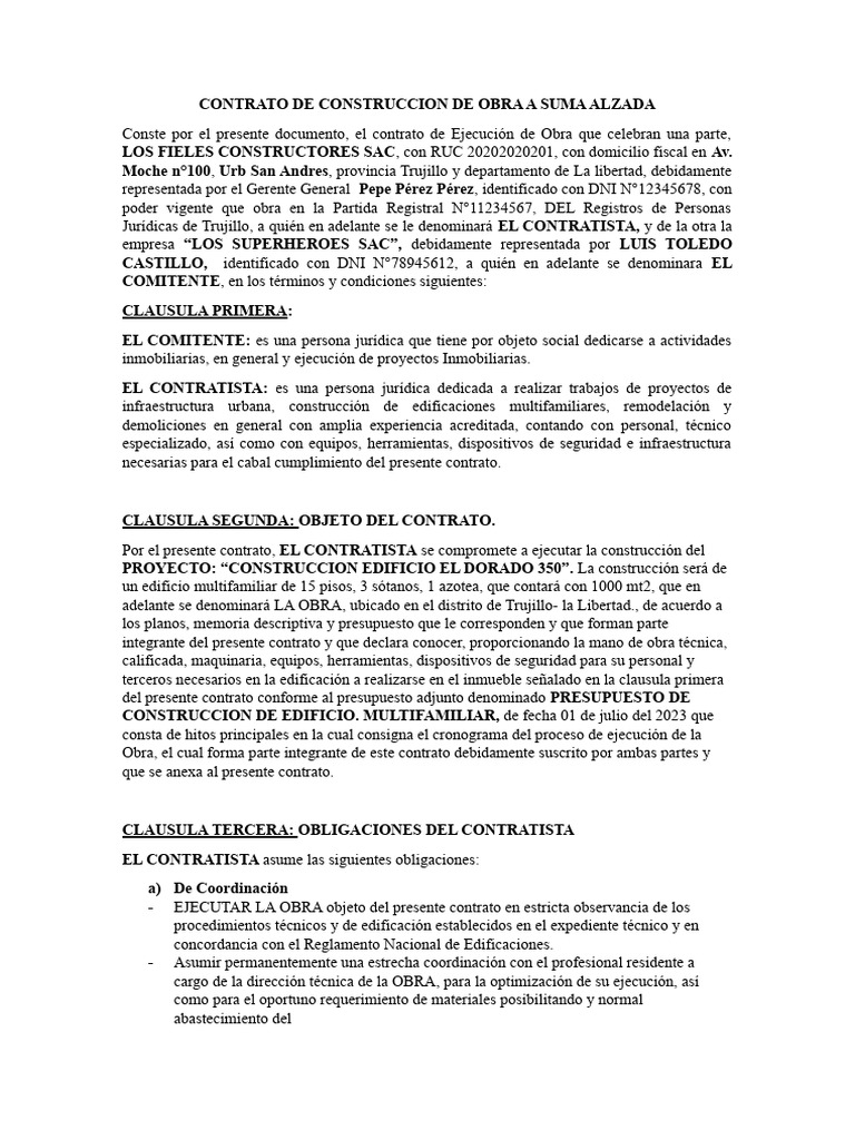 Contrato de Construccion de Obra | PDF | Presupuesto | edificio