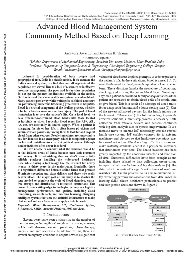 Advanced Blood Management System Community Method Based On Deep Learning | PDF | Internet Of ...