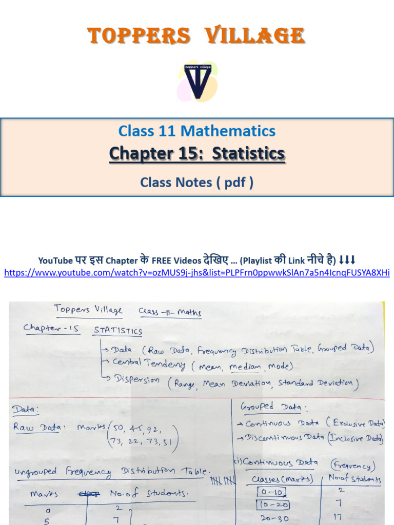 Class Notes Class 11 Maths Chapter 15 Statistics Toppers Village Pdf