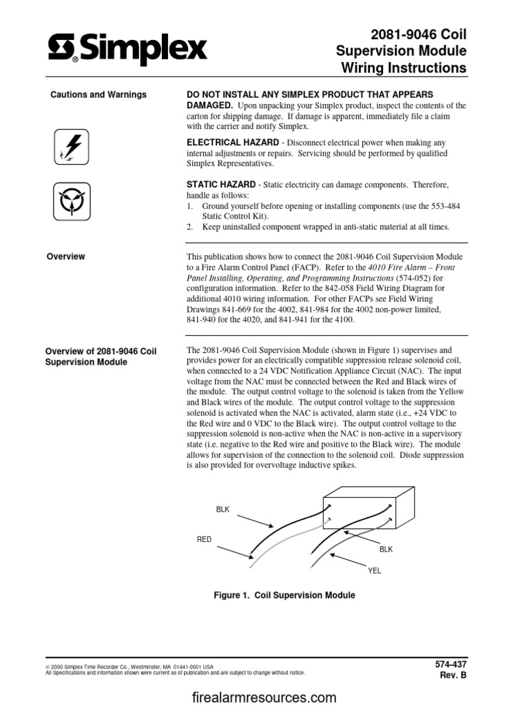 Simplex 2081-9046 Coil Supervision Module Wiring Instructions | PDF | Electromagnetism | Electricity