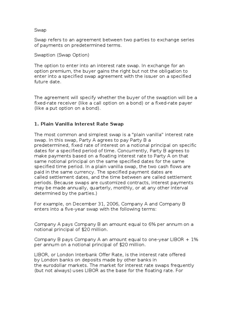 Plain Vanilla Interest Rate Swap | PDF | Swap (Finance) | Credit ...