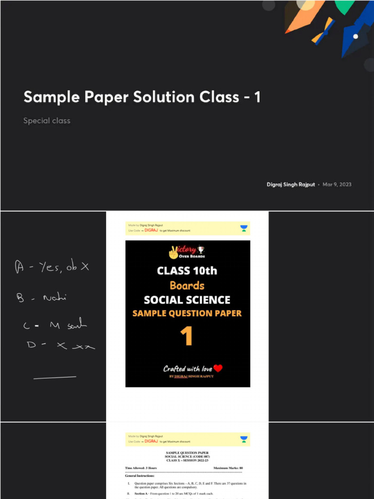 Sample Paper Solution Class 1 With Anno | PDF