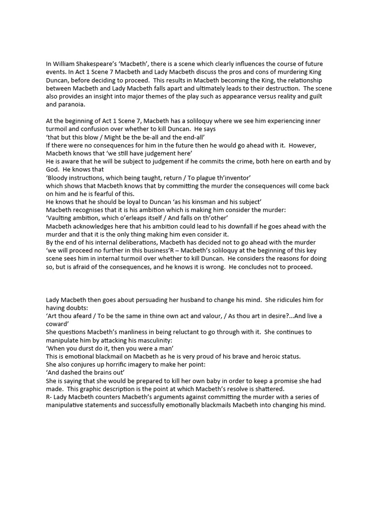 Macbeth Key Scene Essay Draft | PDF | Macbeth | Guilt (Emotion)