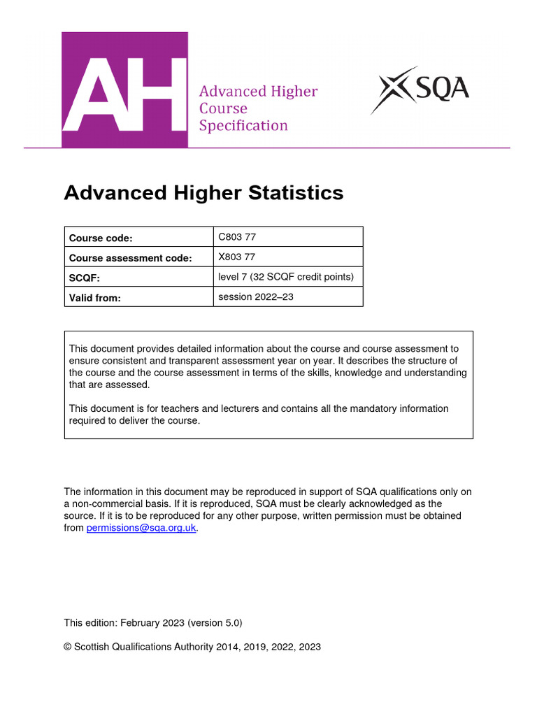 Advanced Higher Statistics Course Guide | PDF | Statistics ...
