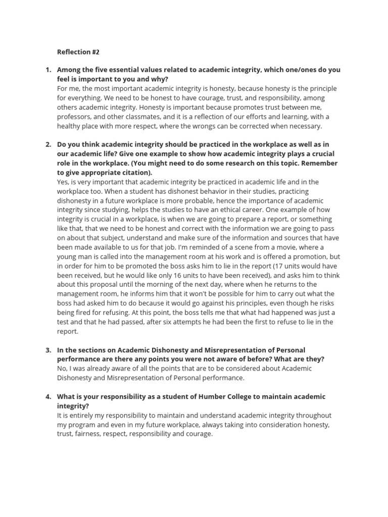 Reflection Task #2 | PDF | Academic Integrity | Integrity