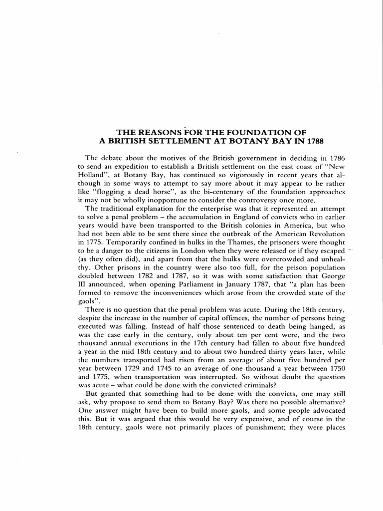 The Reasons For The Foundation of A British Settlement at Botany Bay in 1788 | PDF | Prison