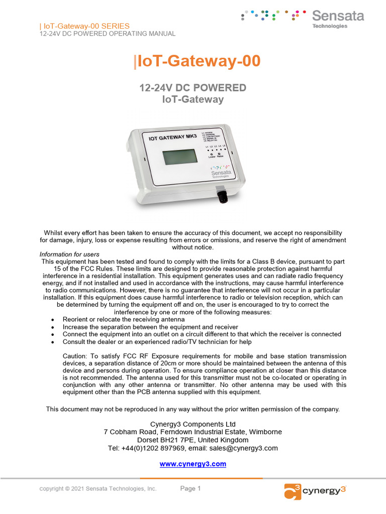 sensata-iot-gateway-wireless-user-manual | PDF | Electromagnetic Interference | Gateway ...