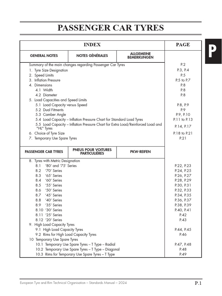 Etrto SM 2024 Index Passenger Car Tyres | PDF | Tire | Transportation ...