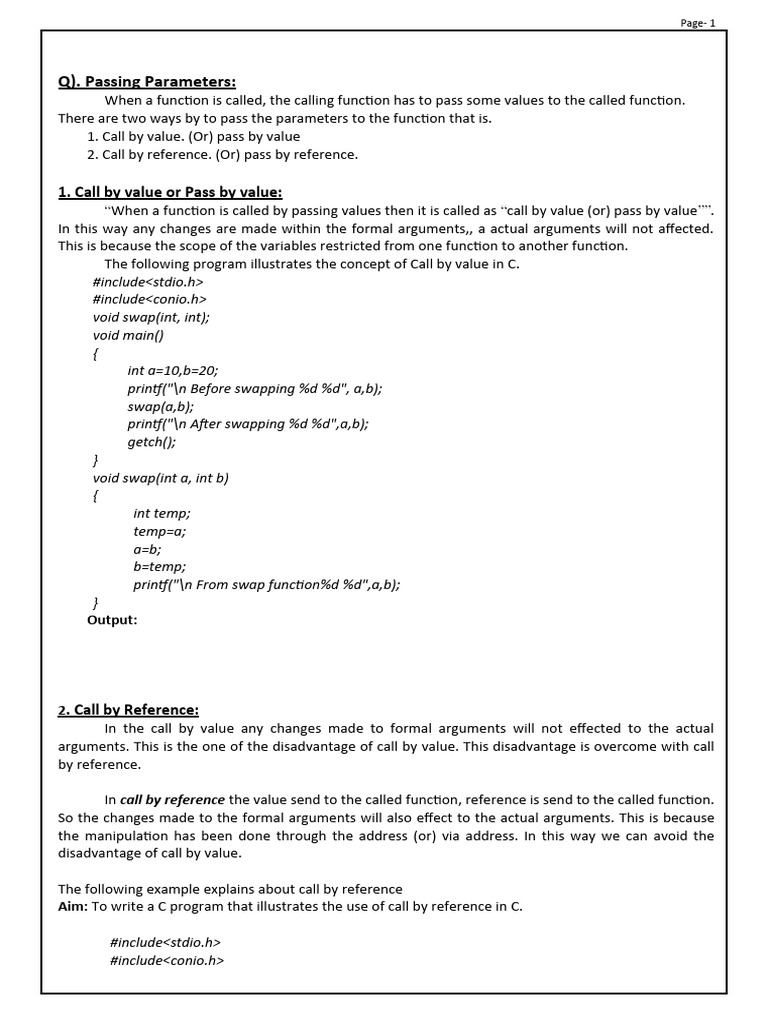 Q) - Passing Parameters:: 1. Call by Value or Pass by Value | PDF | Parameter (Computer ...