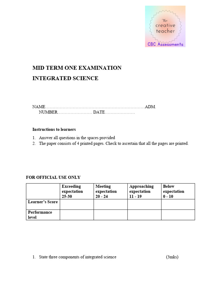 Integrated Science Midterm Exam Guide | PDF | Teaching Methods & Materials | Science & Mathematics
