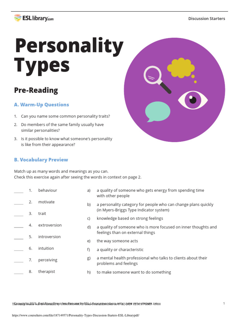 Personality Types Discussion Starters ESL Library PDF | PDF ...