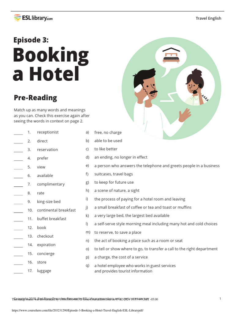 Episode 3 Booking A Hotel Travel English ESL Library PDF | PDF | Hotel ...