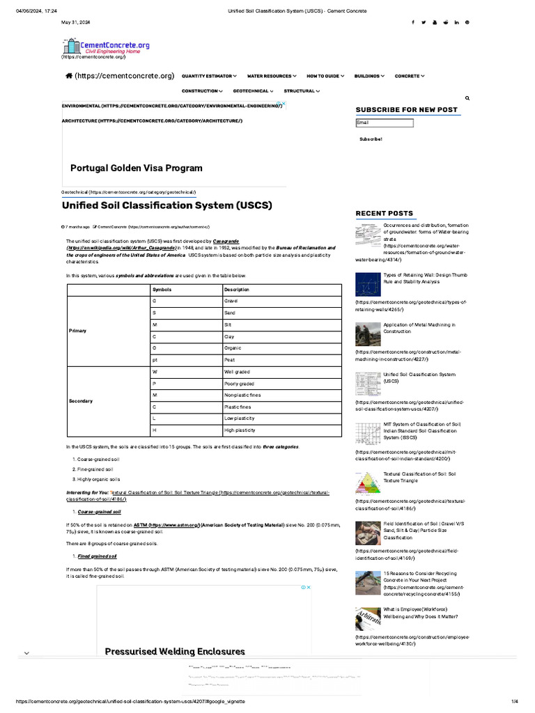 Unified Soil Classification System (USCS) - Cement Concrete | PDF