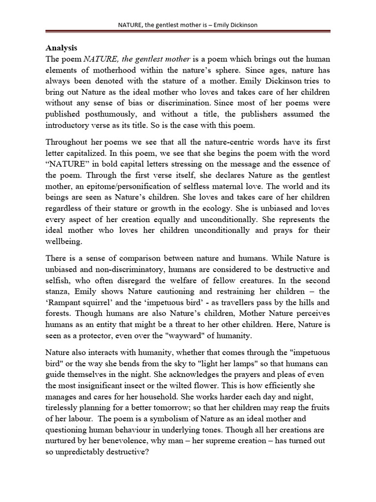 Emily Dickinson's Nature as Mother | PDF | Poetry | Mother