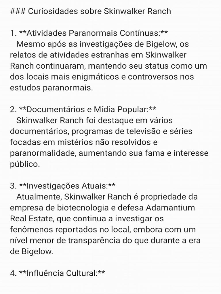 Skinwalker Ranch - Curiosidades Resumo G - 240707 - 145609 | PDF