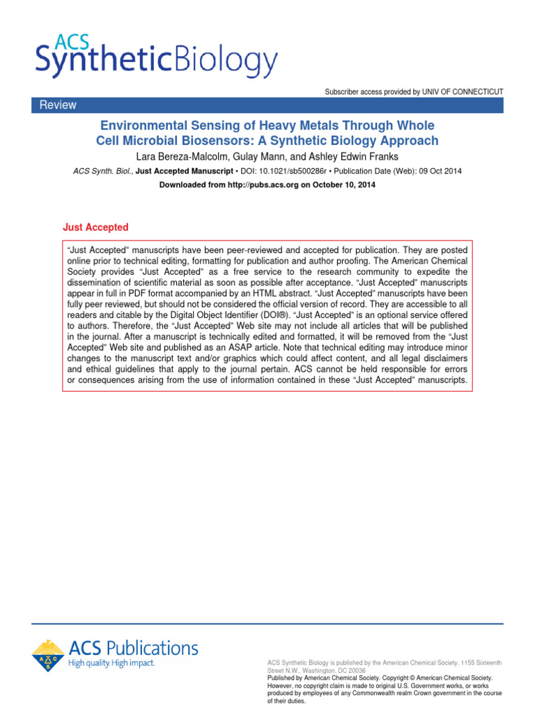 Environmental Sensing of Heavy Metals Through Whole Cell -- Bereza ...