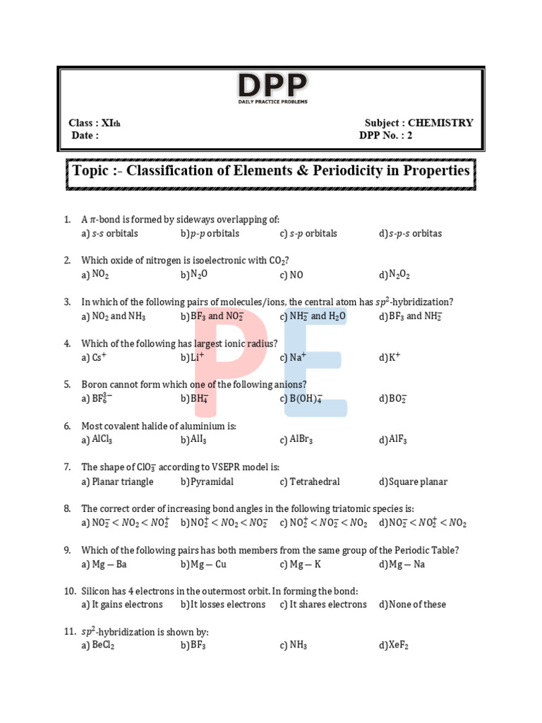 Classification-of-Elements-and-Periodicity-in-Properties-DPP-2 | PDF | Chemical Bond | Ionic Bonding