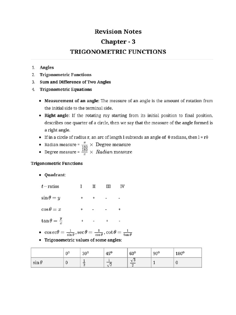 Chapter-3_Trigonometry_Revision_Notes | PDF Chapter-3_Trigonometry_Revision_Notes | PDF