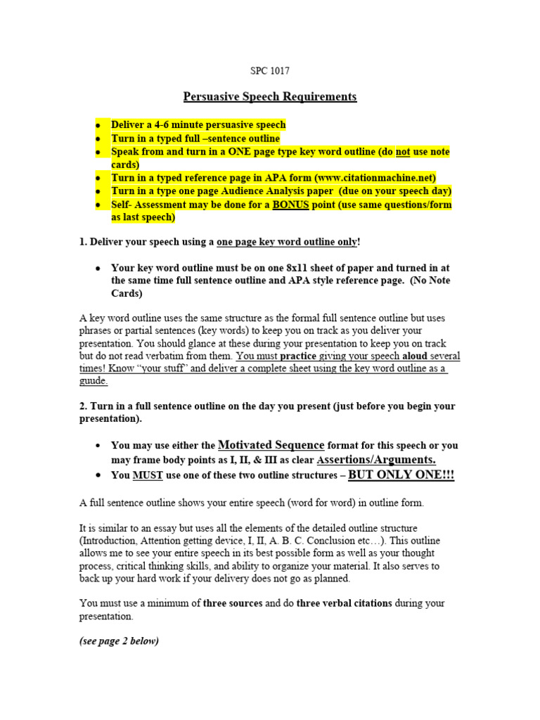 2019 - Persuasive Speech Assignmnt Sheet | PDF | Citation | Apa Style