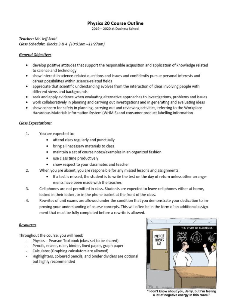 2019-2020 Physics 20 Course Outline | PDF | Newton's Laws Of Motion | Force