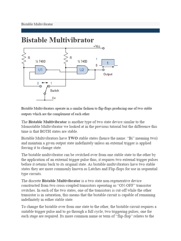 Bistable Multivibrator | PDF | Logic Gate | Electronic Circuits