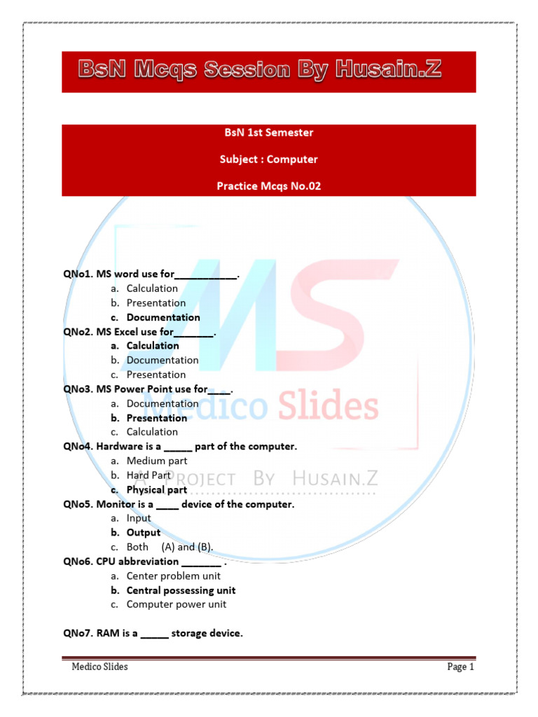 Computer Practice Mcqs No.02 By Medico Slides | PDF | Computer Program ... Computer Practice Mcqs No.02 By Medico Slides | PDF | Computer Program ...