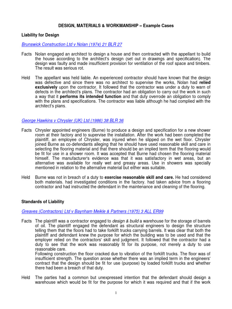 Design Liability and Workmanship Standards | PDF | Contractual Term ...