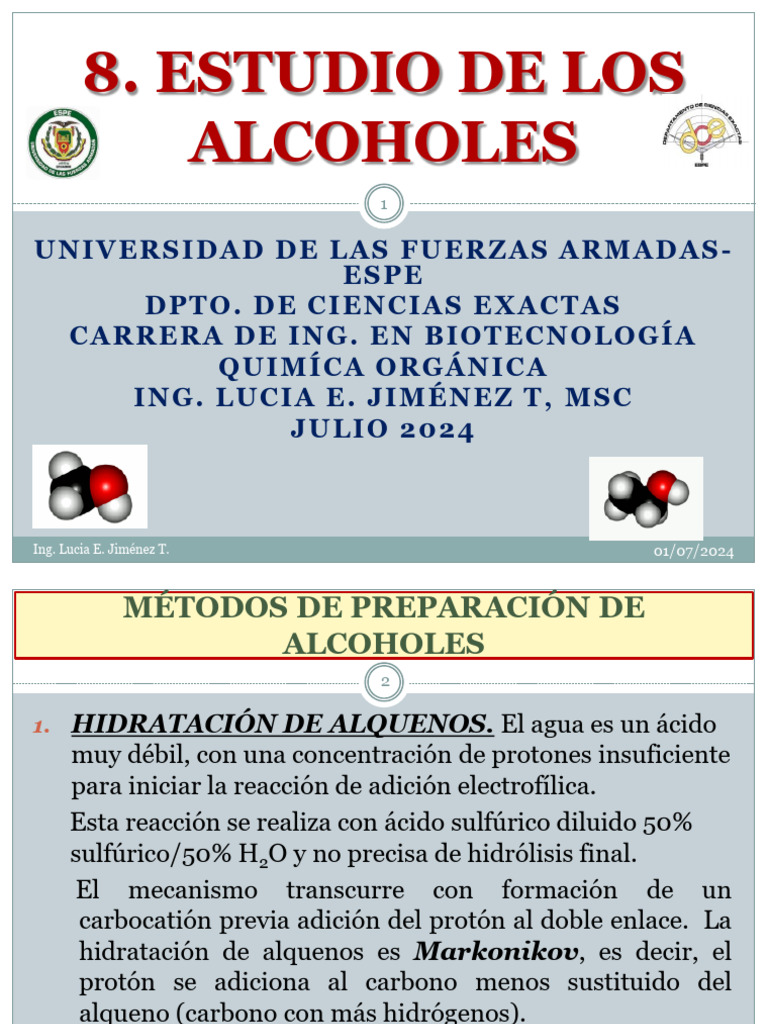 CLASE Nro 8 ALCOHOLES - METODOS DE PREPARACIÓN DE ALCOHOLES | PDF | Química Orgánica | Química