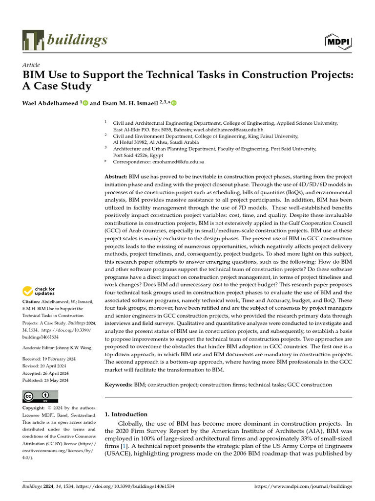 BIM Use To Support The Technical Tasks in Construc | PDF | Building Information Modeling ...