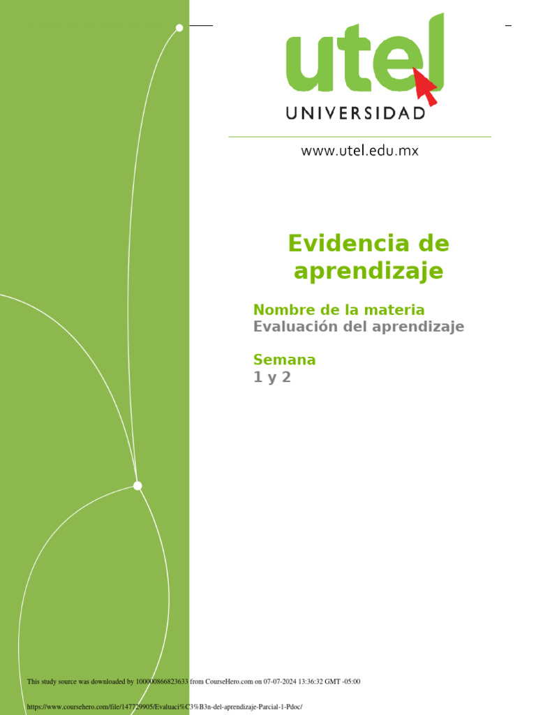 Evaluaci N Del Aprendizaje Parcial 1 P | PDF | Evaluación | Plan de estudios