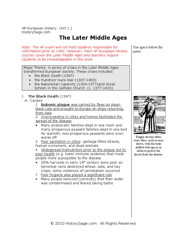 The Later Middle Ages: Use Space Below For Notes | PDF | Late Middle ...