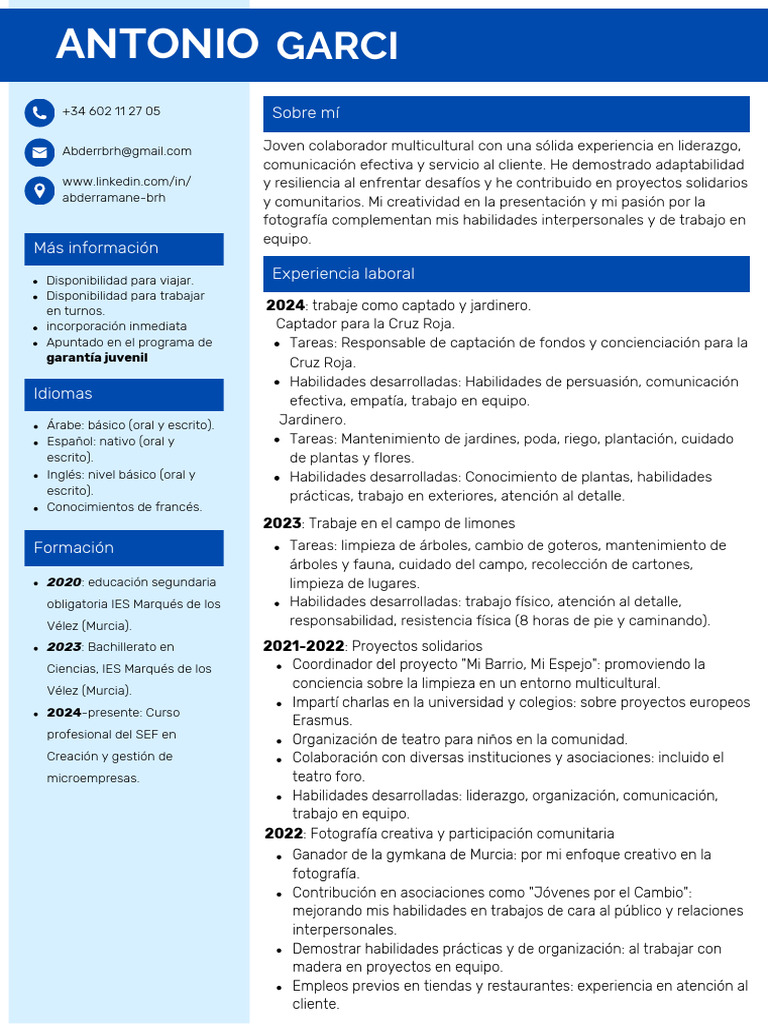 Perfil Multicultural y Experiencia en Proyectos Comunitarios | PDF | Business | Aprendizaje