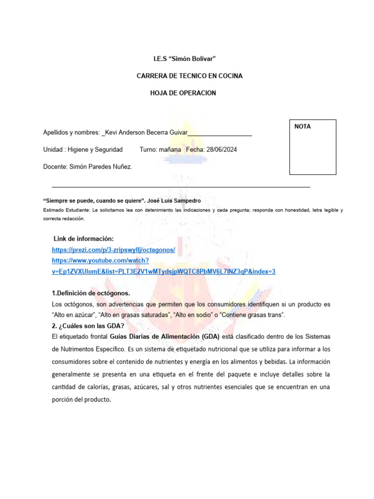 Hoja de Operacion Anderson Becerra | PDF | gordo | Grasa saturada