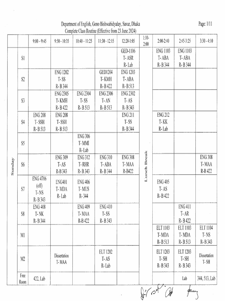 Class Routine Effective From 23 June 2024 | PDF
