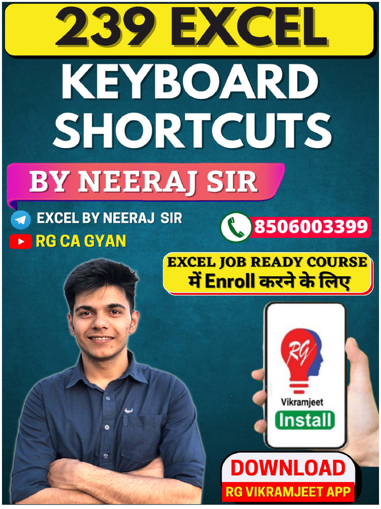 239 Excel Shortcuts by CA Neeraj Sir | PDF | Microsoft Excel | Text
