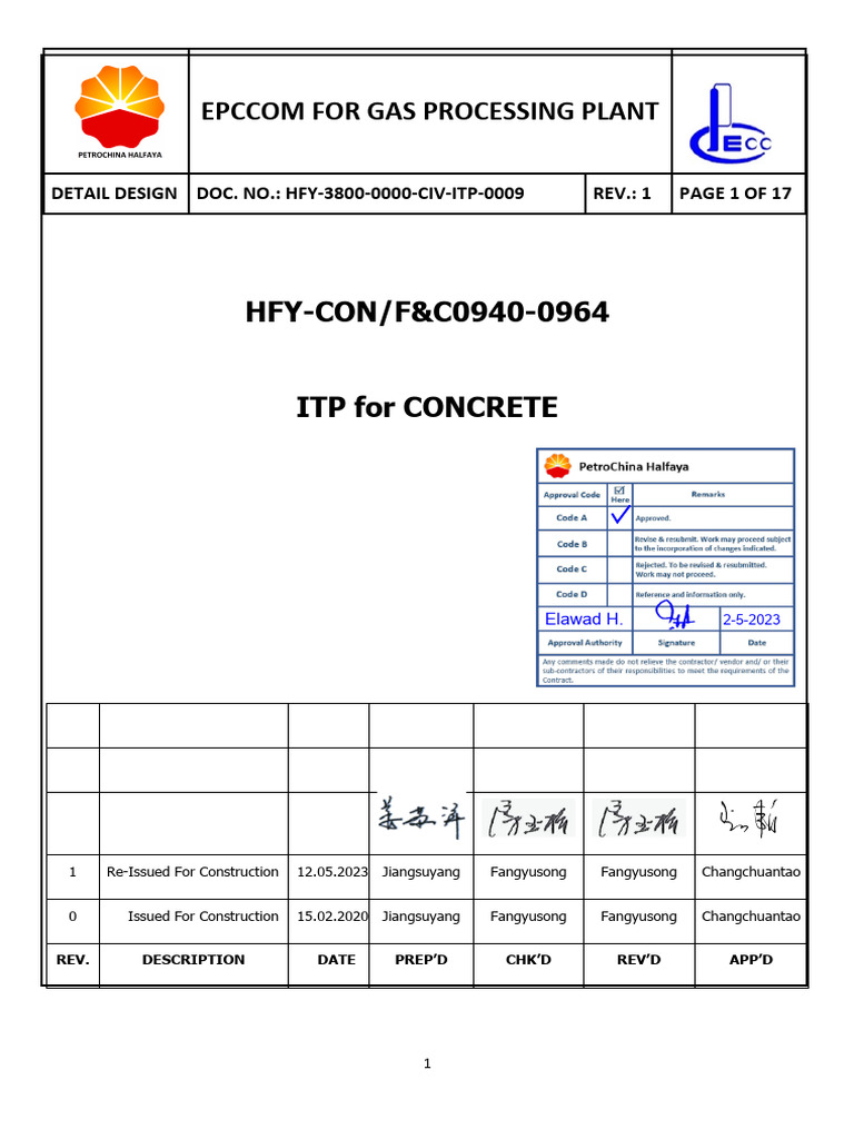 HFY-3800-0000-CIV-ITP-0009 - 1 ITP For Concrete - Code A | PDF ...