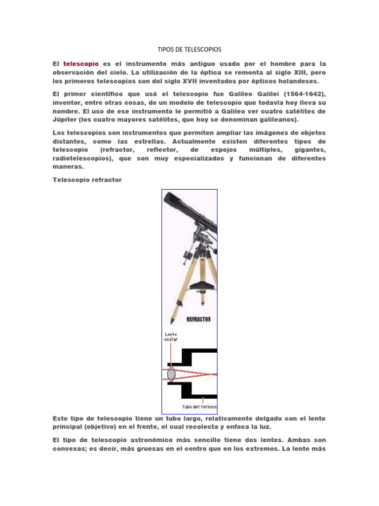 Tipos de Telescopios | PDF | Telescopio | Óptica