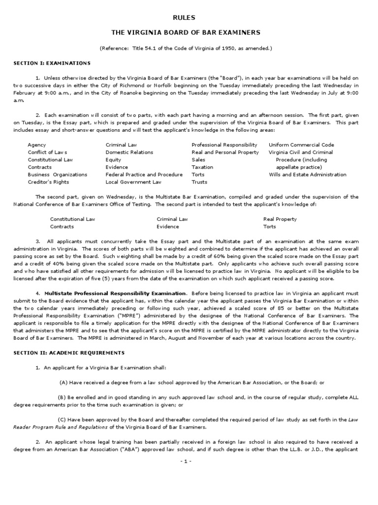 Virginia Bar Exam Admission Guidelines | PDF | Legal Education | Law School
