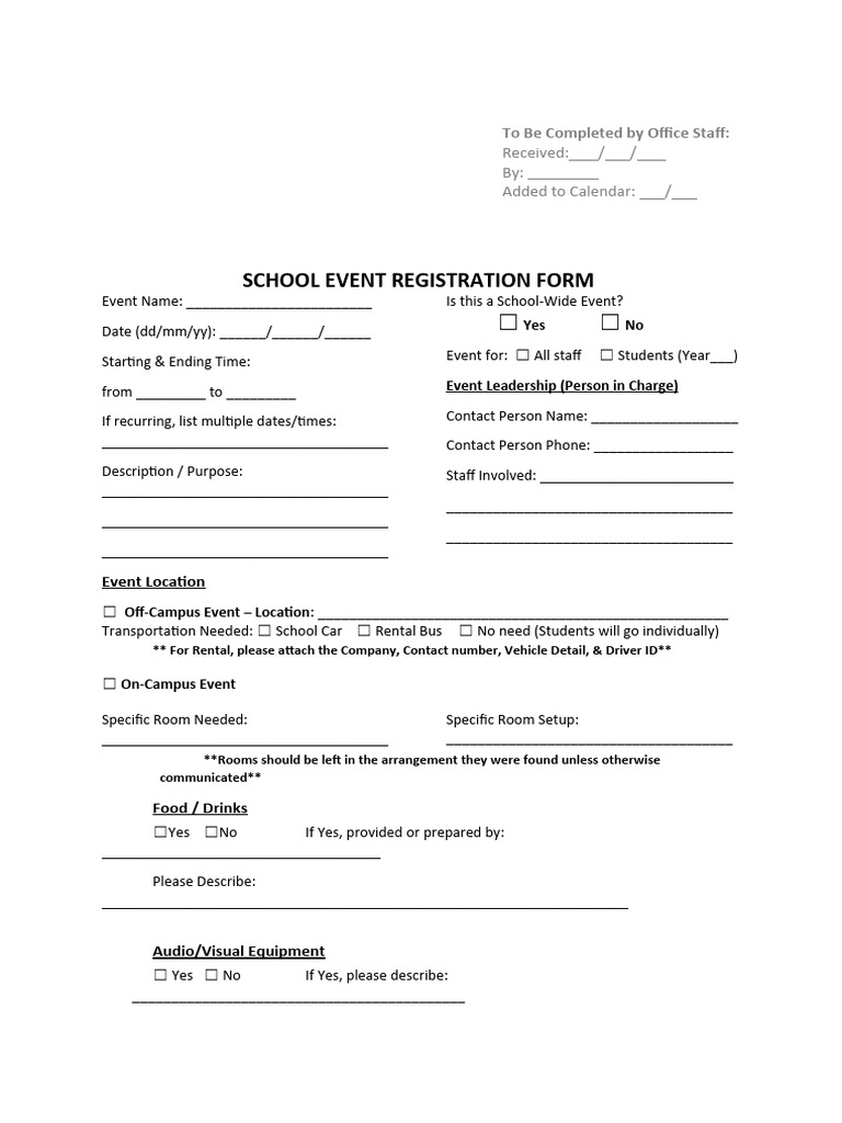 School Event - Excursion Form - EXAMPLE | PDF