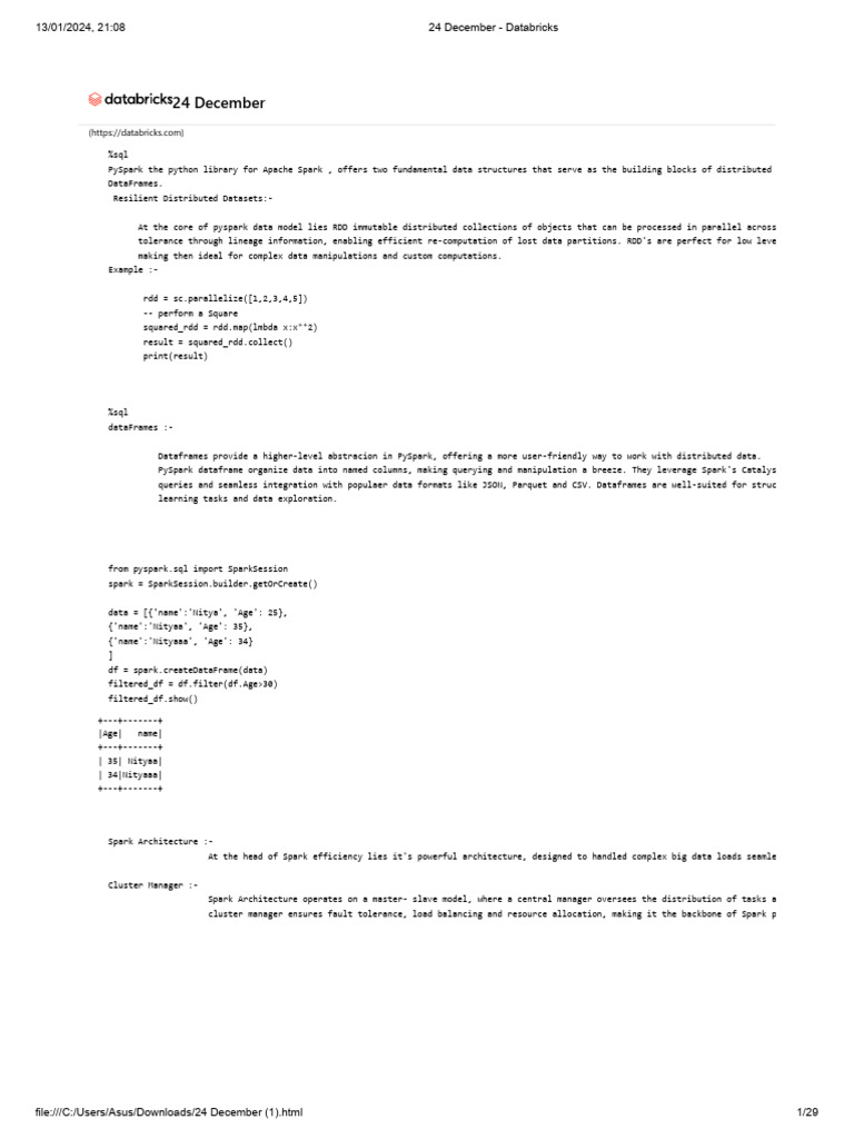 Databricks Pyspark 1712042928 | PDF | Apache Spark | Computing