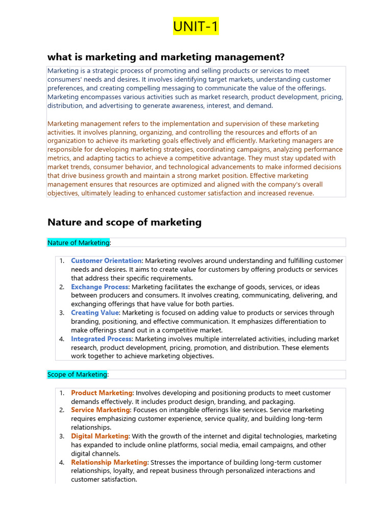 Marketing Management Overview and Concepts | PDF | Marketing | Market ...