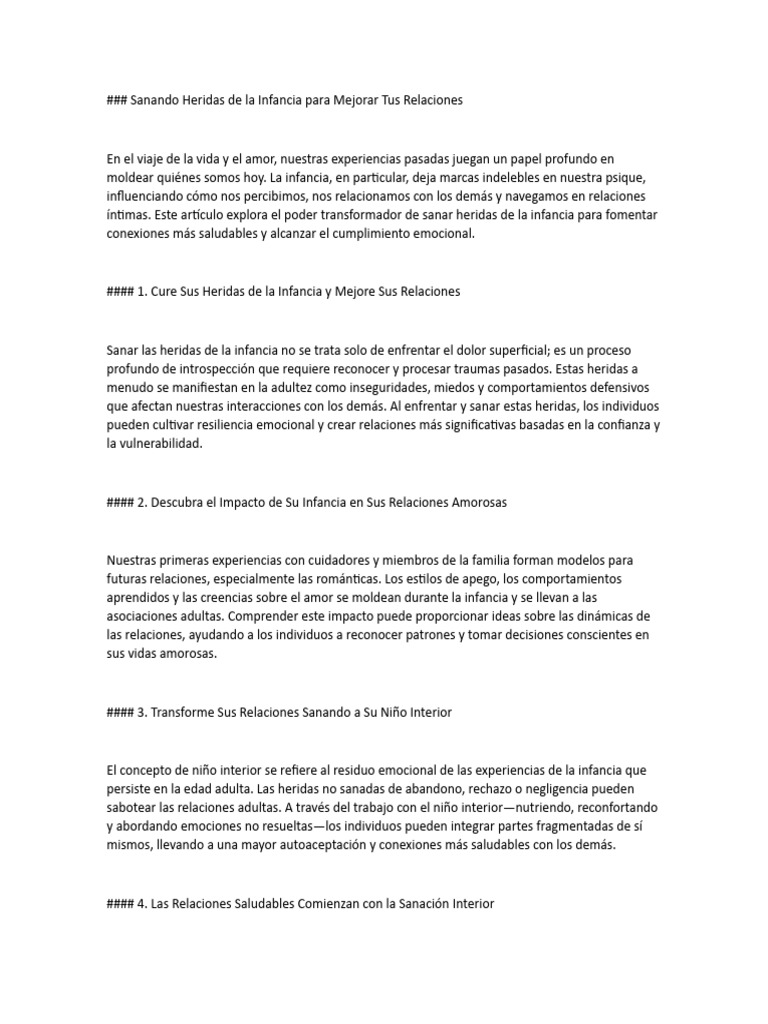 Sanando Heridas De La Infancia Para Mejorar Tus Relaciones Pdf Las